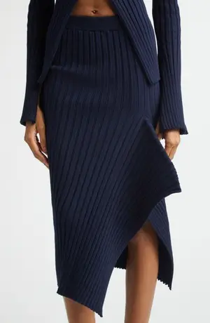 Stella McCartney Cotton Ribbed Sweater Knit Skirt - Ink