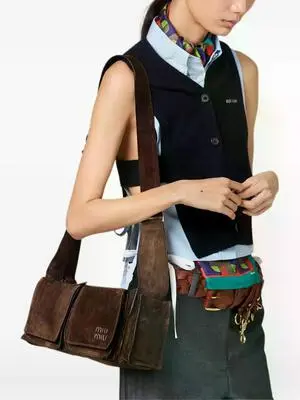 Miu Miu Utilitaire Suede Shoulder Bag - Brown
