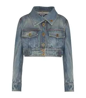 Balmain Cropped Denim Jacket - Blue