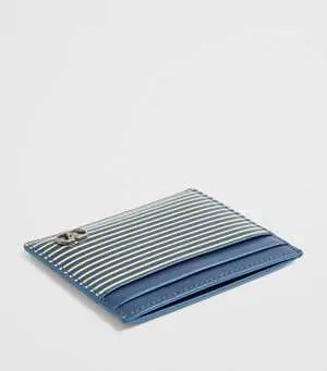 Valentino Garavani Leather Stripe Vlogo Card Holder - Blue