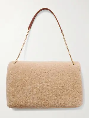 Saint Laurent Cassandre Shearling Shoulder Bag - Neutrals