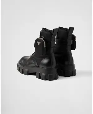 Prada Monolith Brushed Leather And Re-nylon Combat Boots With Pouch