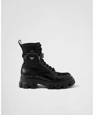 Prada Monolith Brushed Leather And Re-nylon Combat Boots With Pouch