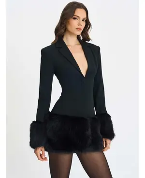 MISS CIRCLE NEW YORK Fur Trimmed Mini Blazer Dress
