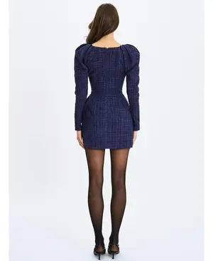 MISS CIRCLE NEW YORK Denise Tweed Ruched Puff Sleeve Mini Dress