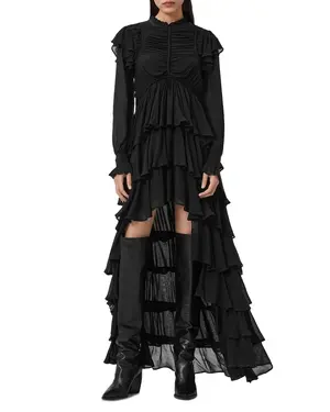 ALLSAINTS Leila Long Sleeve Tiered Dress