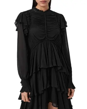 ALLSAINTS Leila Long Sleeve Tiered Dress