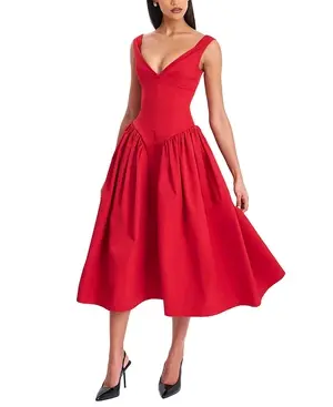 MISS CIRCLE NEW YORK Nahla Drop Waist Midi Dress - Red