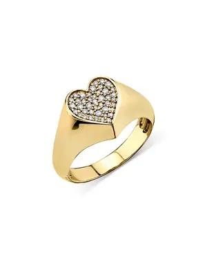 SYDNEY EVAN 14k Yellow Diamond Pave Heart Signet Ring - Gold