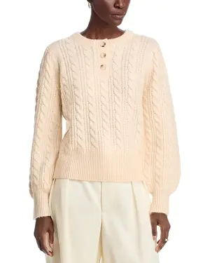 SINGLE THREAD Quarter Placket Cable Knit Sweater - Heather Cream