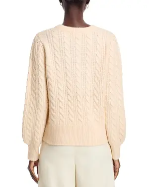 SINGLE THREAD Quarter Placket Cable Knit Sweater - Heather Cream