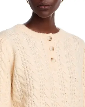 SINGLE THREAD Quarter Placket Cable Knit Sweater - Heather Cream