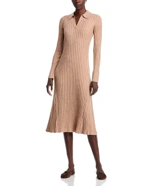SINGLE THREAD Collared Midi Sweater Dress - Warm Taupe