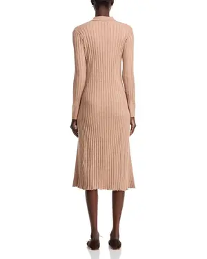 SINGLE THREAD Collared Midi Sweater Dress - Warm Taupe