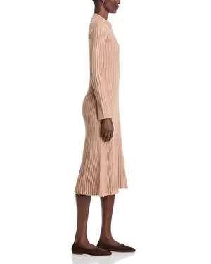SINGLE THREAD Collared Midi Sweater Dress - Warm Taupe