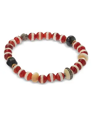 Ileana Makri Agate And Gray Diamond Striped Bead Stretch Bracelet - Red