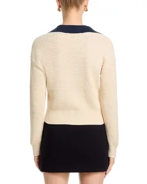 French Connection Contrast Collar Textured Knit Sweater