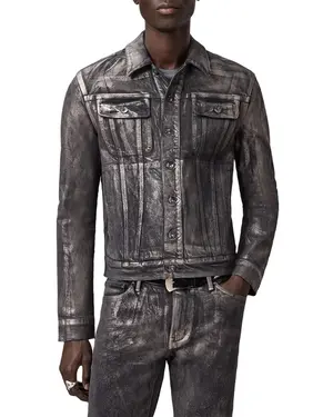 John Varvatos Distressed Trucker Jacket - Metal Grey
