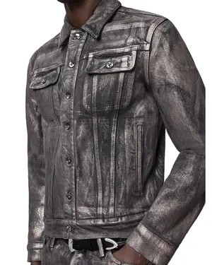 John Varvatos Distressed Trucker Jacket - Metal Grey