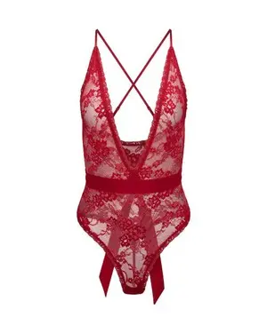ADORE ME Lace Plunge Bodysuit With Ribbon Belt