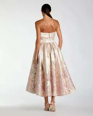 Mac Duggal Strapless Brocade A-line Midi Dress - Champagne Multi