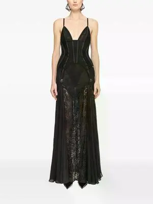 NISSA Lace-panel Corset Maxi Dress
