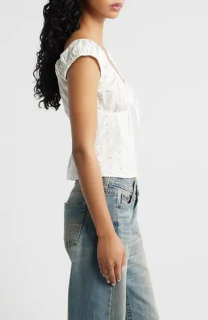 BDG URBAN OUTFITTERS Hallie Embroidered Eyelet Cotton Top