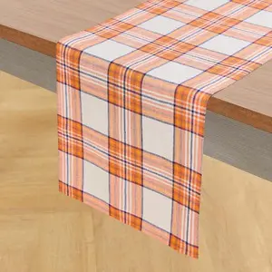 SOLINO HOME Linen Table Runner Plaid - Orange