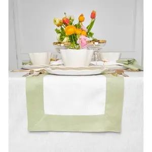 SOLINO HOME Linen Table Runnercontempo Sage Green And White