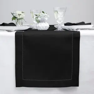 SOLINO HOME Linen Table Runnerclassic Hemstitch Black