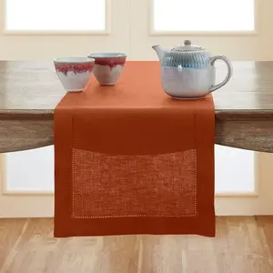SOLINO HOME Linen Table Runnerclassic Hemstitch Cinnamon