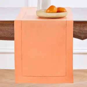 SOLINO HOME Linen Table Runnerclassic Hemstitch Coral