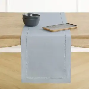 SOLINO HOME Linen Table Runnerclassic Hemstitch Dusty Blue