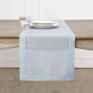 SOLINO HOME Linen Table Runnerclassic Hemstitch Light Blue