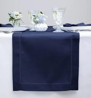 SOLINO HOME Linen Table Runnerclassic Hemstitch - Navy