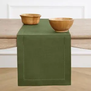 SOLINO HOME Linen Table Runnerclassic Hemstitch Olive
