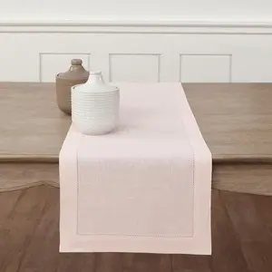 SOLINO HOME Linen Table Runnerclassic Hemstitch Pink