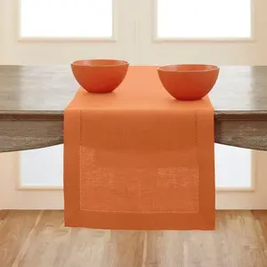 SOLINO HOME Linen Table Runnerclassic Hemstitch - Pumpkin