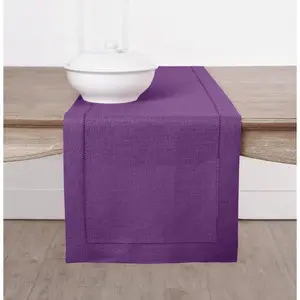 SOLINO HOME Linen Table Runnerclassic Hemstitch Purple