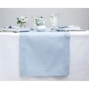 SOLINO HOME Linen Table Runnerclassic Hemstitch Sky Blue