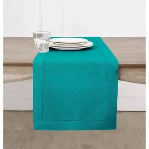 SOLINO HOME Linen Table Runnerclassic Hemstitch - Teal