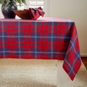 SOLINO HOME Linen Table Throwred Tartan Plaid