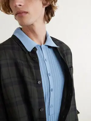 Saint Laurent Slim-fit Ribbed Wool, Cashmere And Silk-blend Polo Shirt - Blue