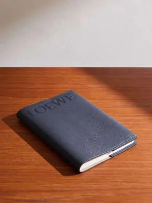 Loewe Logo-Debossed Leather Notebook Navy