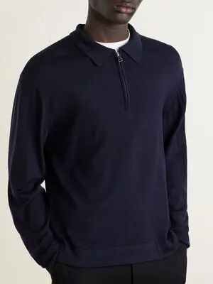 Officine Générale Wool Half-zip Polo Sweater - Blue