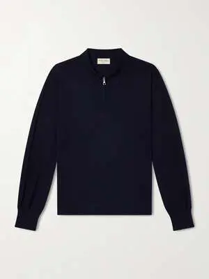 Officine Générale Wool Half-zip Polo Sweater - Navy