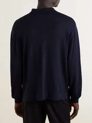 Officine Générale Wool Half-zip Polo Sweater - Navy