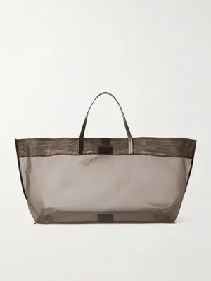 Staud Christos Leather-trimmed Mesh Tote - Brown