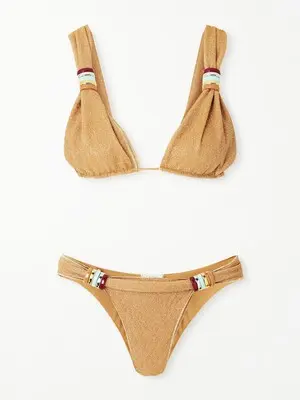 Oseree Lumière Embellished Metallic Triangle Bikini - Gold