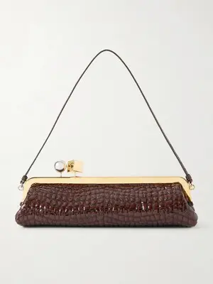 Jacquemus Salon Croc-effect Patent-leather Clutch - Brown